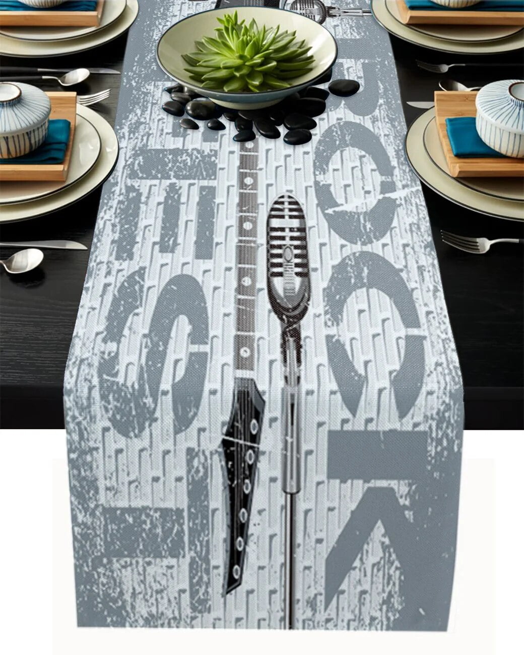 Rock Music Speaker Guitar Table Runner Modern Party Dining Table Runner ...