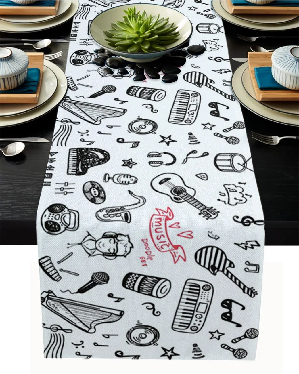 Rock Music Speaker Guitar Table Runner Modern Party Dining Table Runner ...