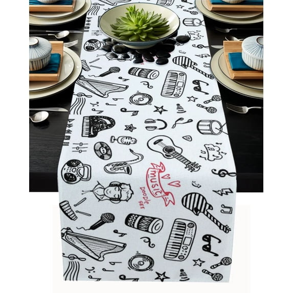 Rock Music Speaker Guitar Table Runner Modern Party Dining Table Runner ...