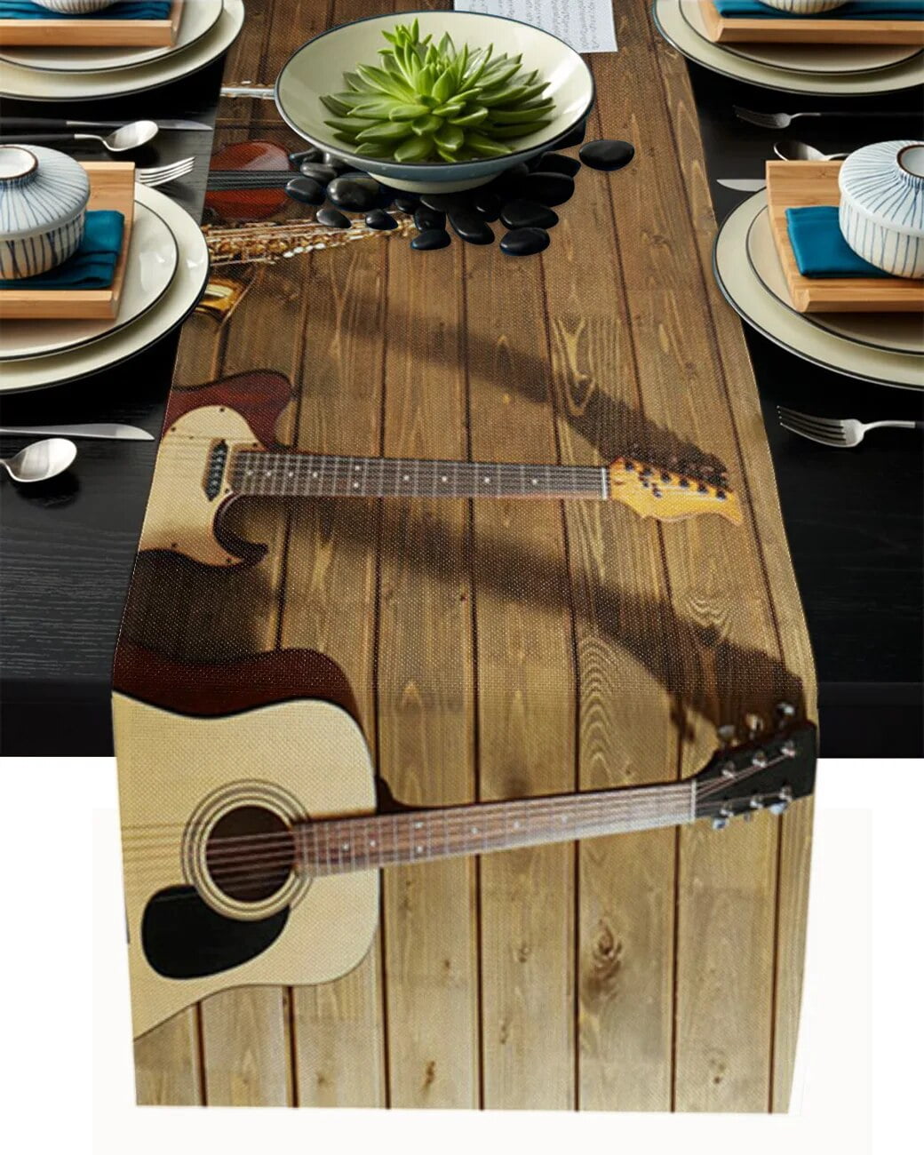 Rock Music Speaker Guitar Table Runner Modern Party Dining Table Runner ...