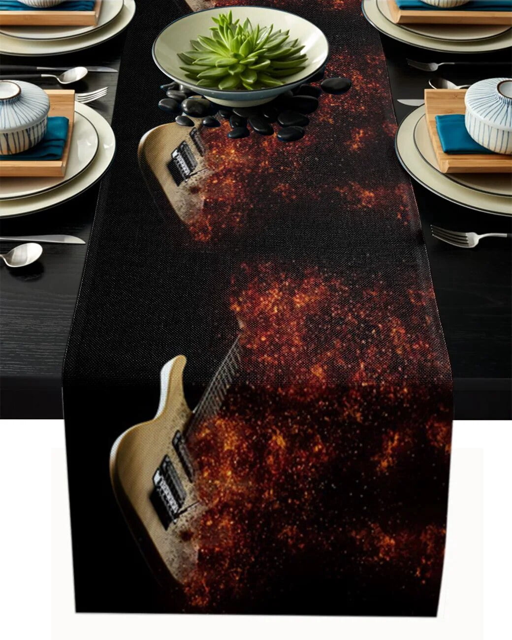 Rock Music Speaker Guitar Table Runner Modern Party Dining Table Runner ...