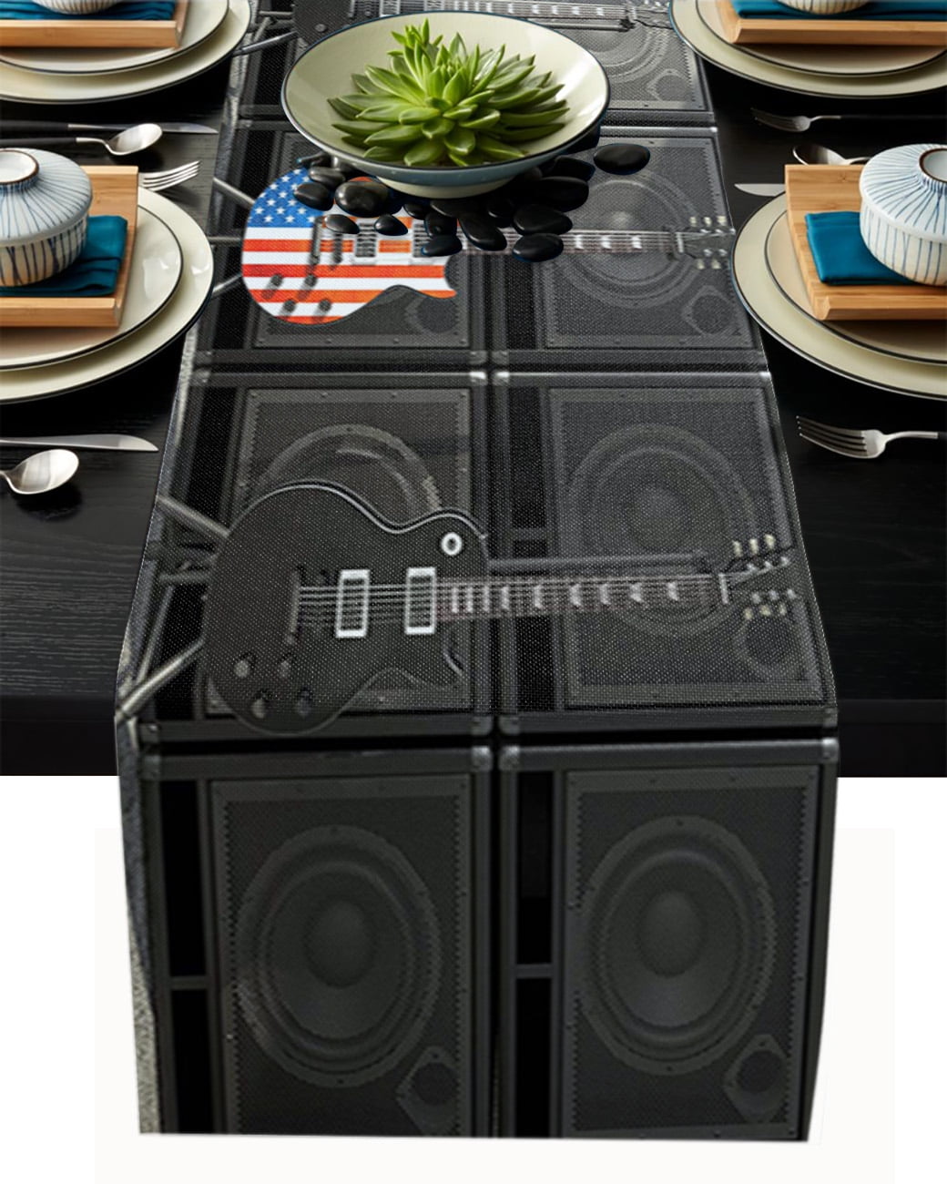 Rock Music Speaker Guitar Table Runner Modern Party Dining Table Runner ...