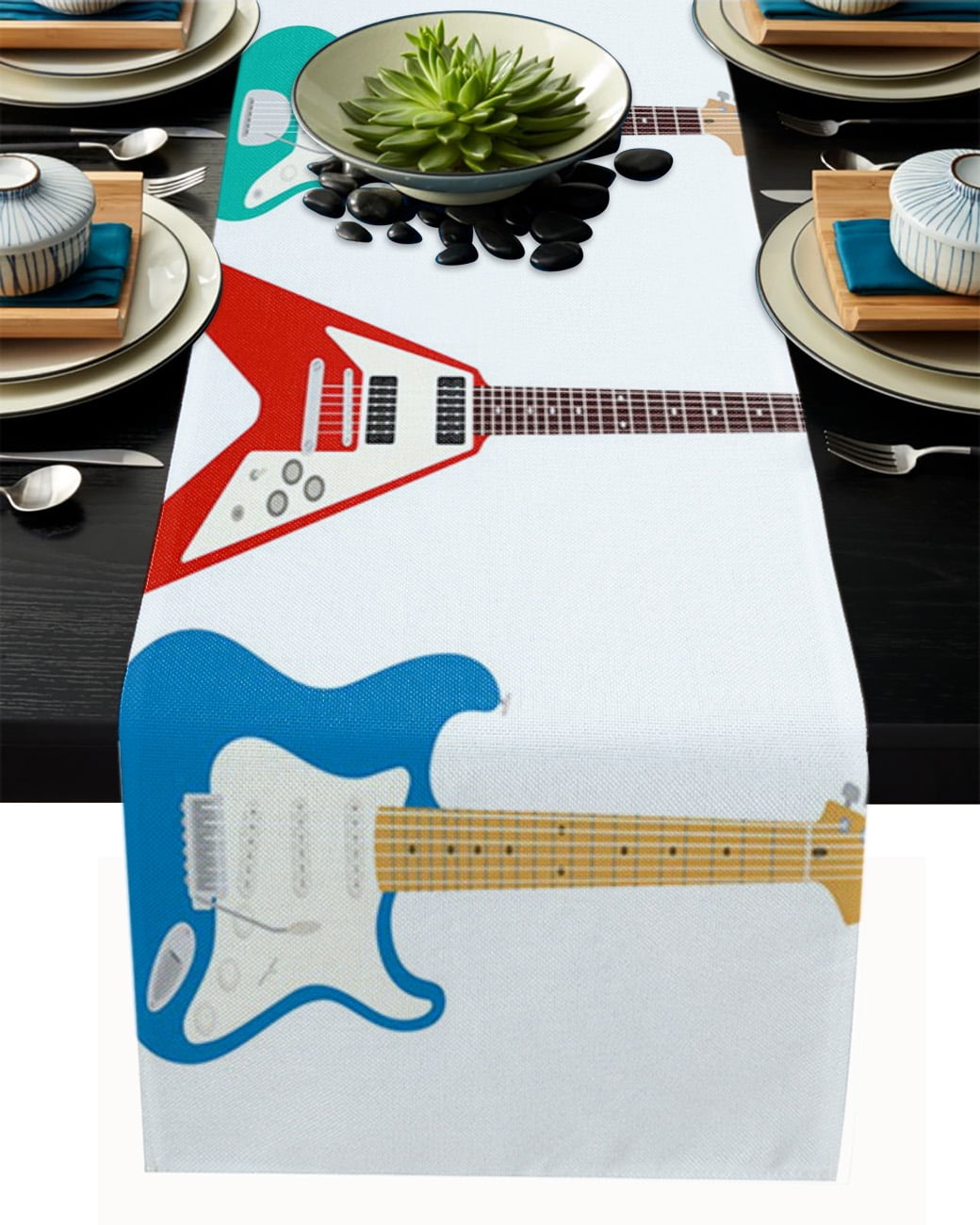 Rock Music Speaker Guitar Table Runner Modern Party Dining Table Runner ...