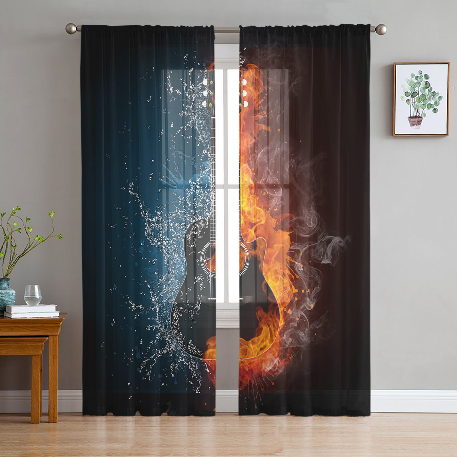 Rock Music Speaker Guitar Tulle Sheer Curtains for Living Room ration ...