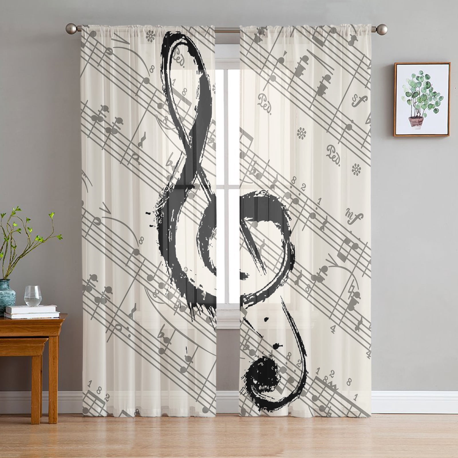 Rock Music Speaker Guitar Tulle Sheer Curtains for Living Room ration ...