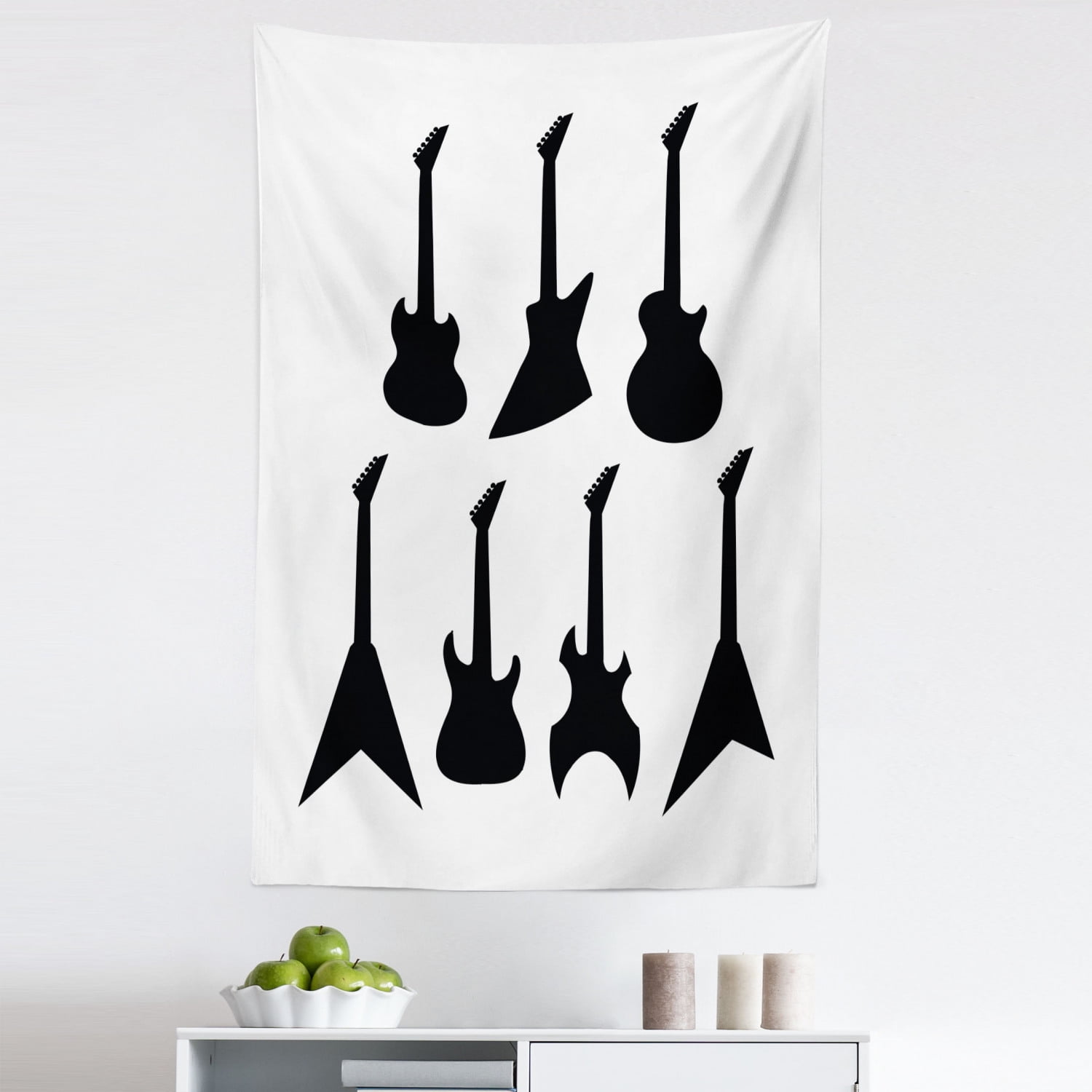 Rock Music Tapestry, Various Guitar Silhouettes Acoustic Electronic ...