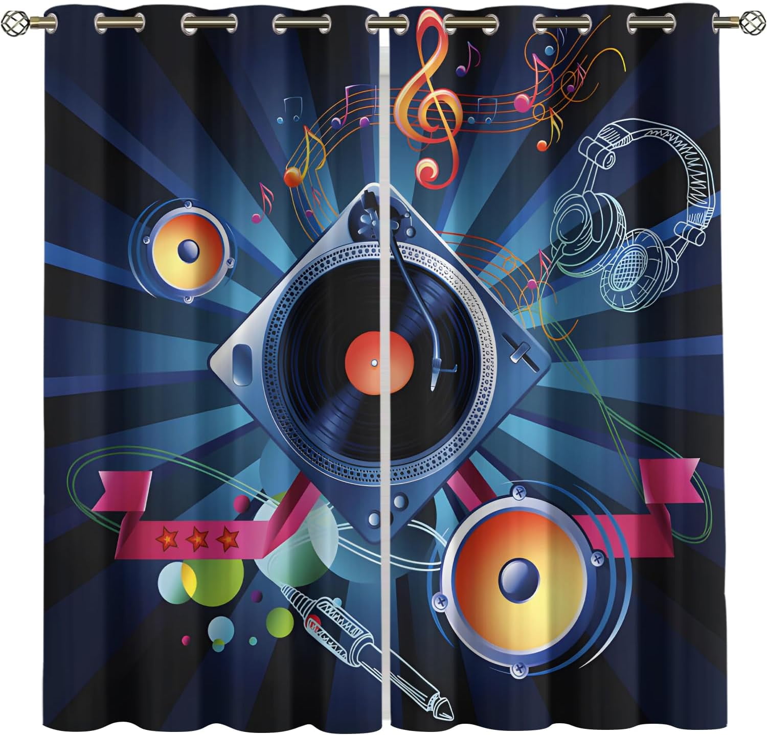 Rock Music Themed Blackout Curtains, Electronic Musical Instrument ...