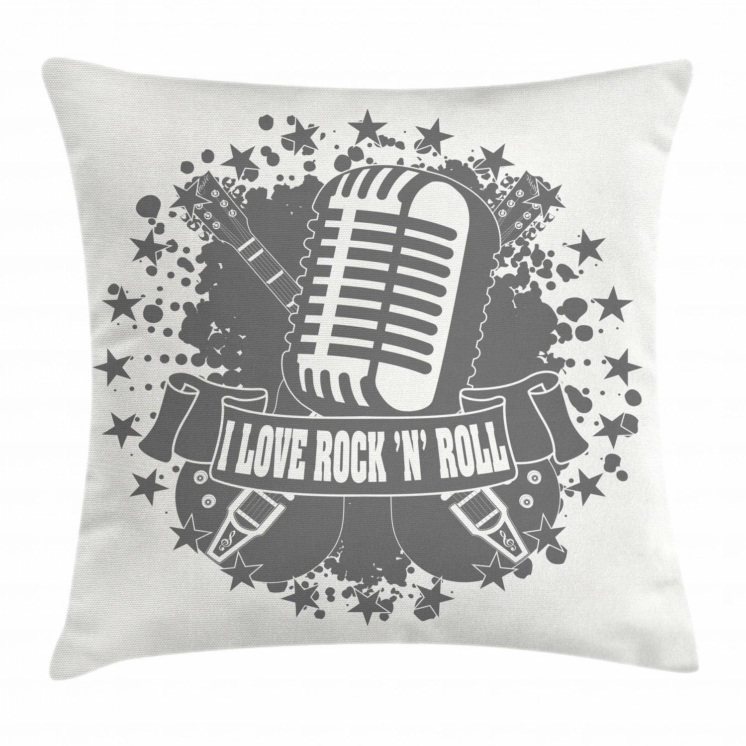 Rock Music Throw Pillow Cushion Cover, Monochrome Microphone Retro ...