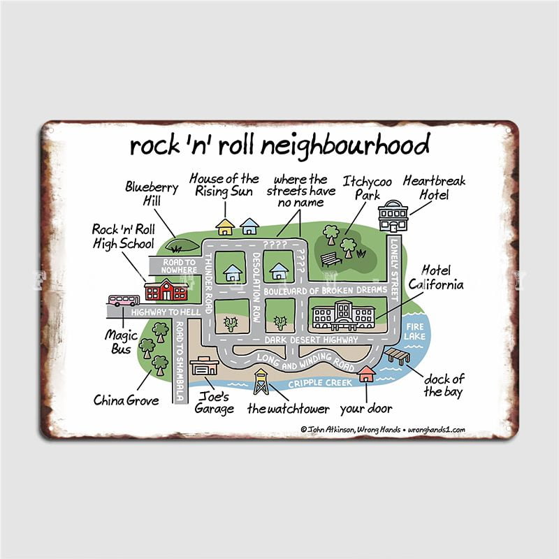 Rock N Roll Neighbourhood Metal Plaque Poster Pub Design Plaques Pub ...