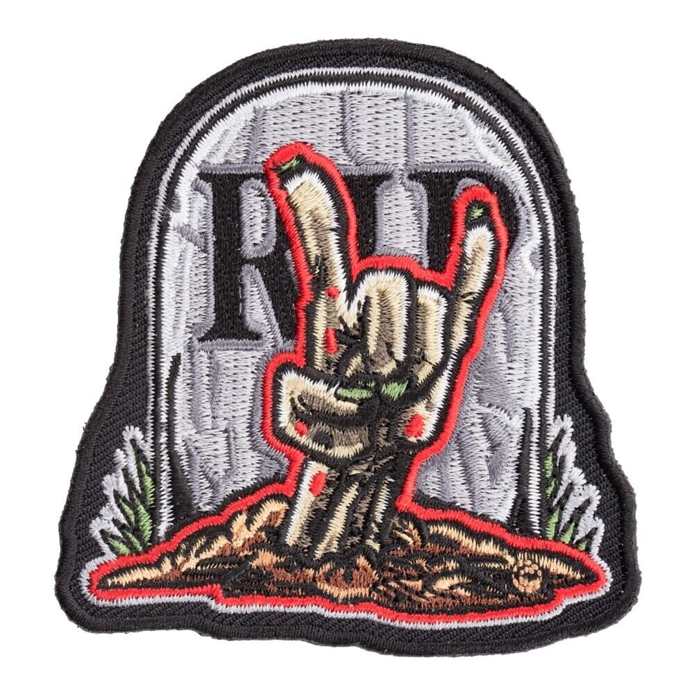 Rock N Roll RIP Zombie Hand Gray, Red Patch, Zombie Grave Patches ...