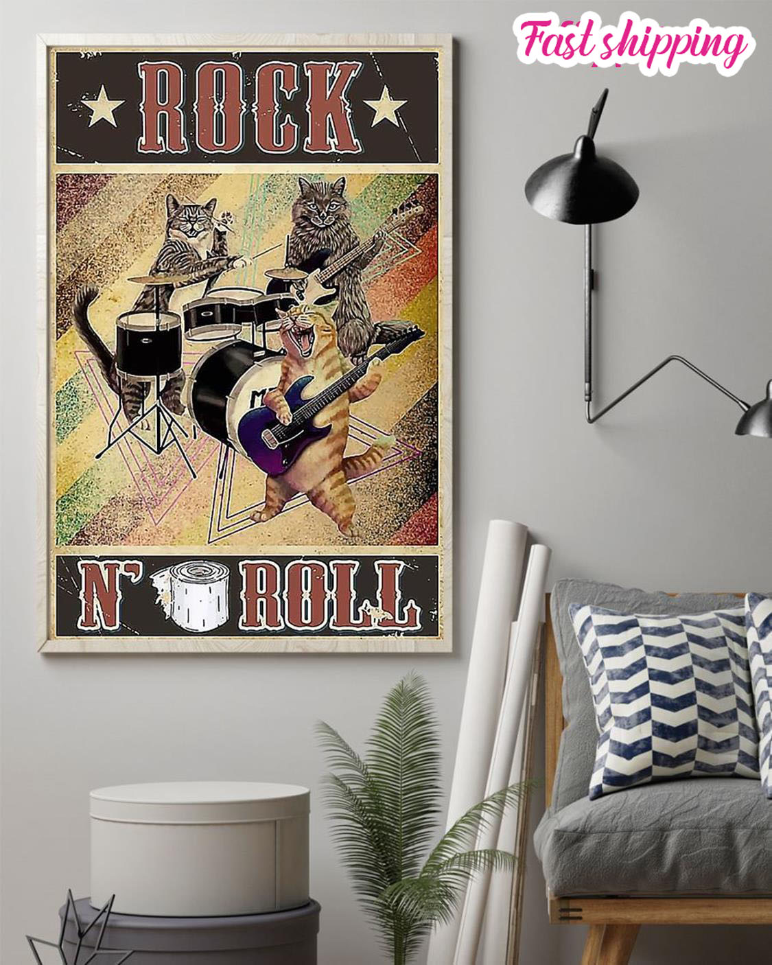 Rock N' Roll With Toilet Paper And Band Cat Poster Wall Art Vertical 24 ...