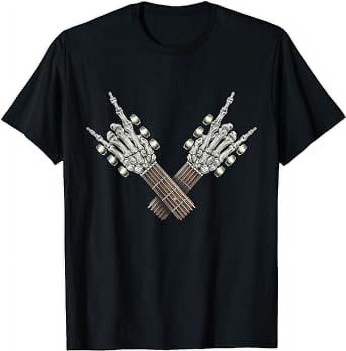 Rock On Guitar Neck Rock & Roll Halloween Skeleton Hand 2 T-Shirt ...