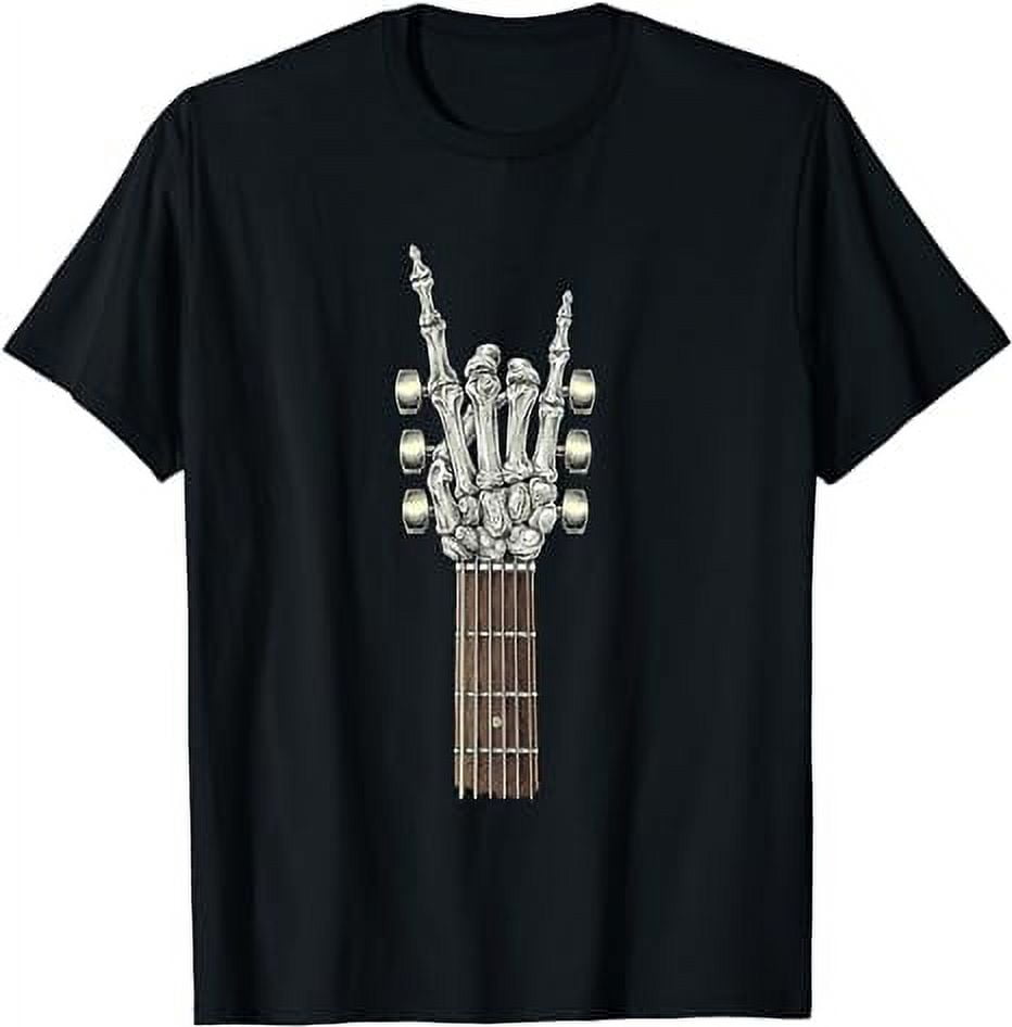 Rock On Guitar Neck - Rock & Roll Halloween Skeleton Hand T-Shirt ...
