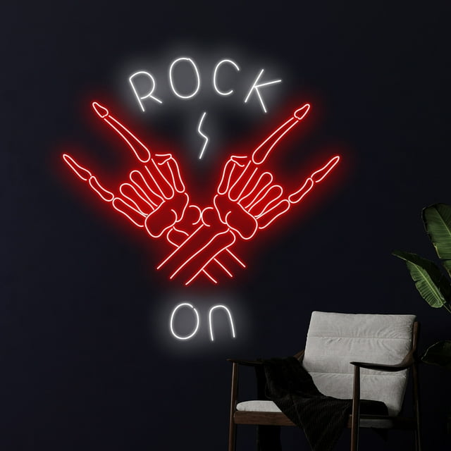 Rock On Skeleton Rock Hand Led Sign, Rock N Roll Neon Light, Skeleton ...