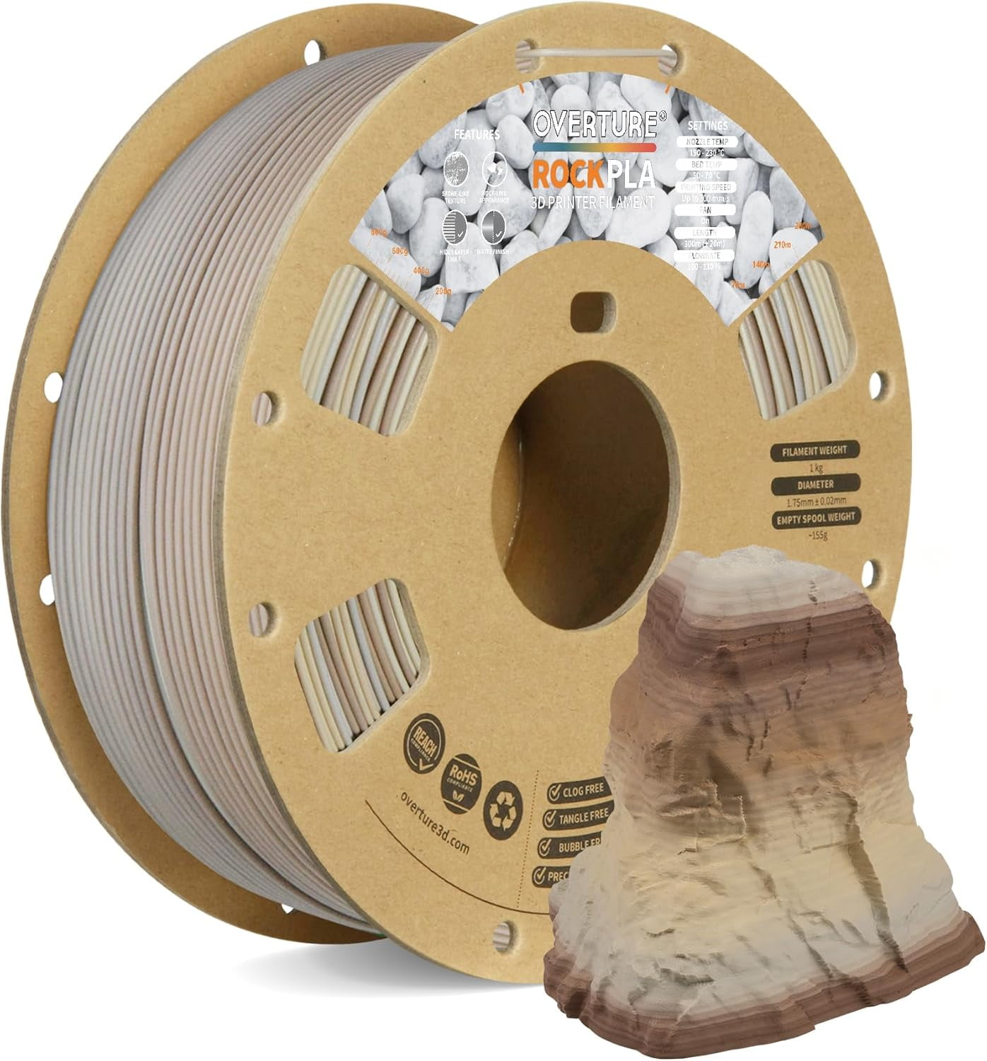 Rock PLA Filament 1.75mm, Marble PLA 3D Printer Filament 1kg Spool (2 ...