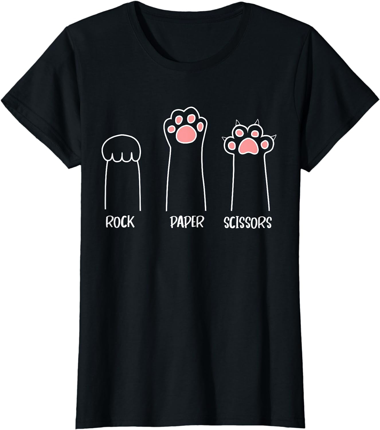 Rock Paper Scissors Hand Game Cute Paw Funny Cat T-Shirt T-shirts ...