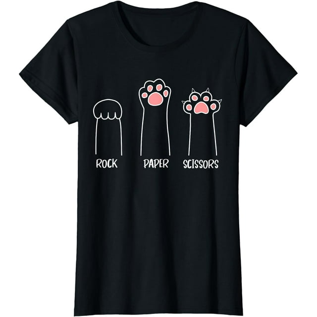 Rock Paper Scissors Hand Game Cute Paw Funny Cat T-Shirt T-shirts ...