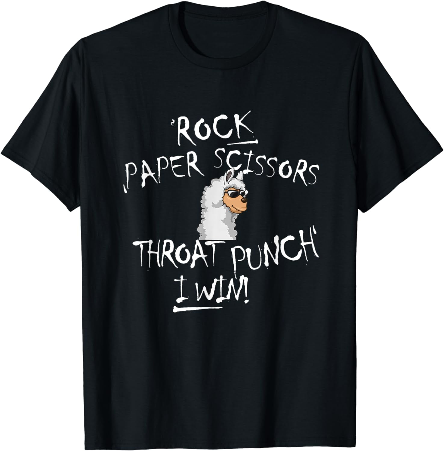 Rock Paper Scissors Throat Punch I Win! Llama Champion T-Shirt ...