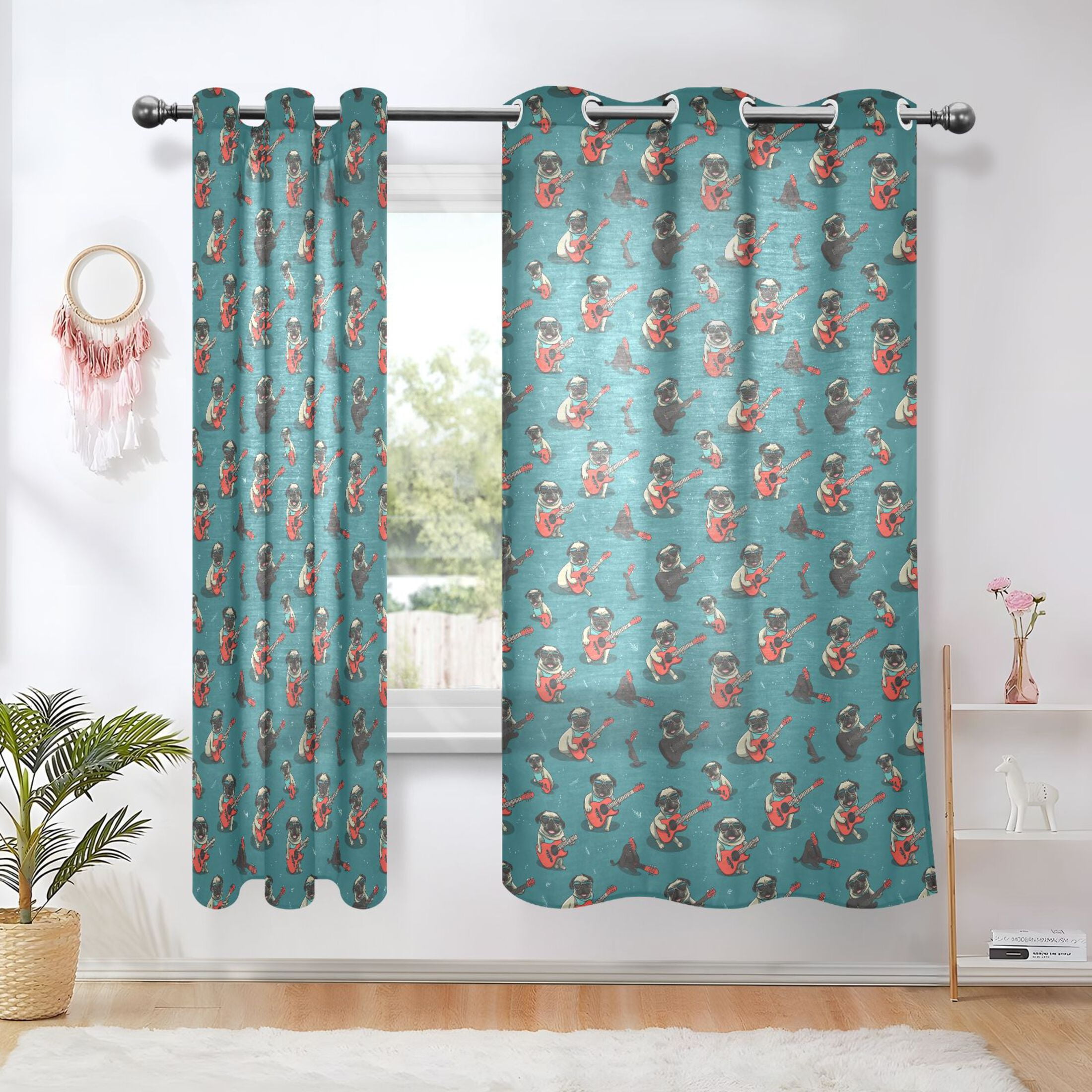Rock Pekingese Dogs Sheer Curtains 2 Panels Set Grommet Drapes for ...