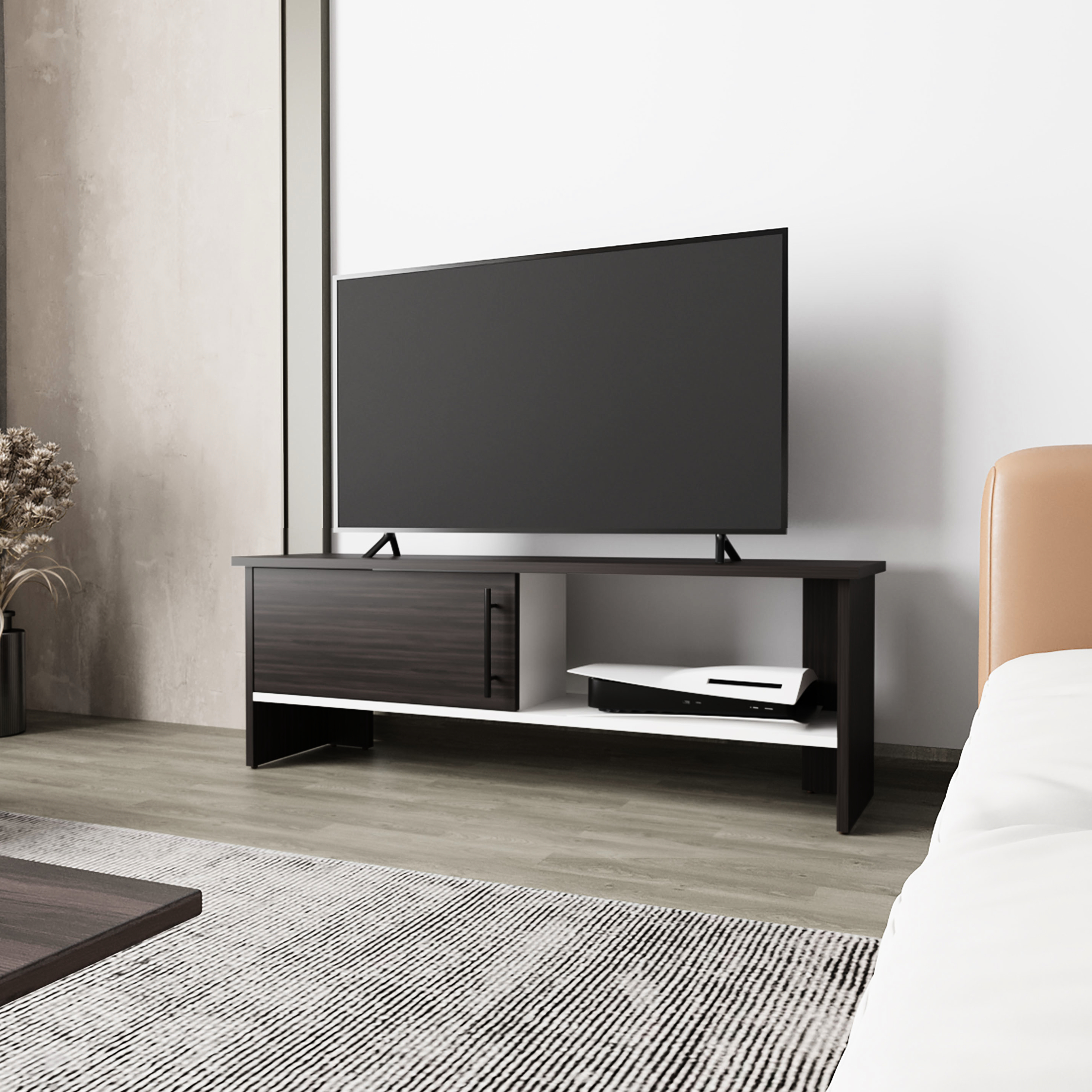 Rock Point Entertainment Console - Stained Walnut & White Door And Open ...