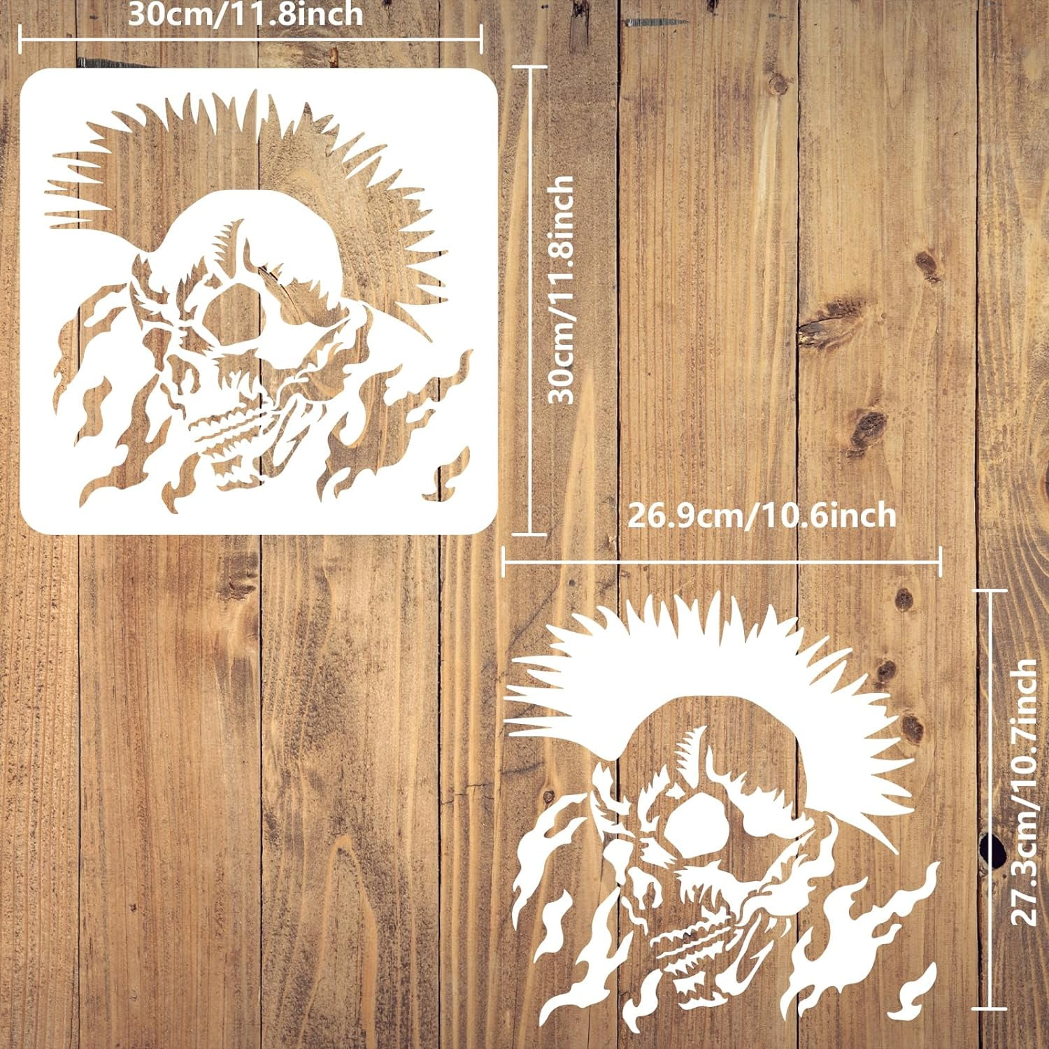 Rock Punk Painting Stencil 11.8x11.8inch Mohawk Skull Head Drawing ...