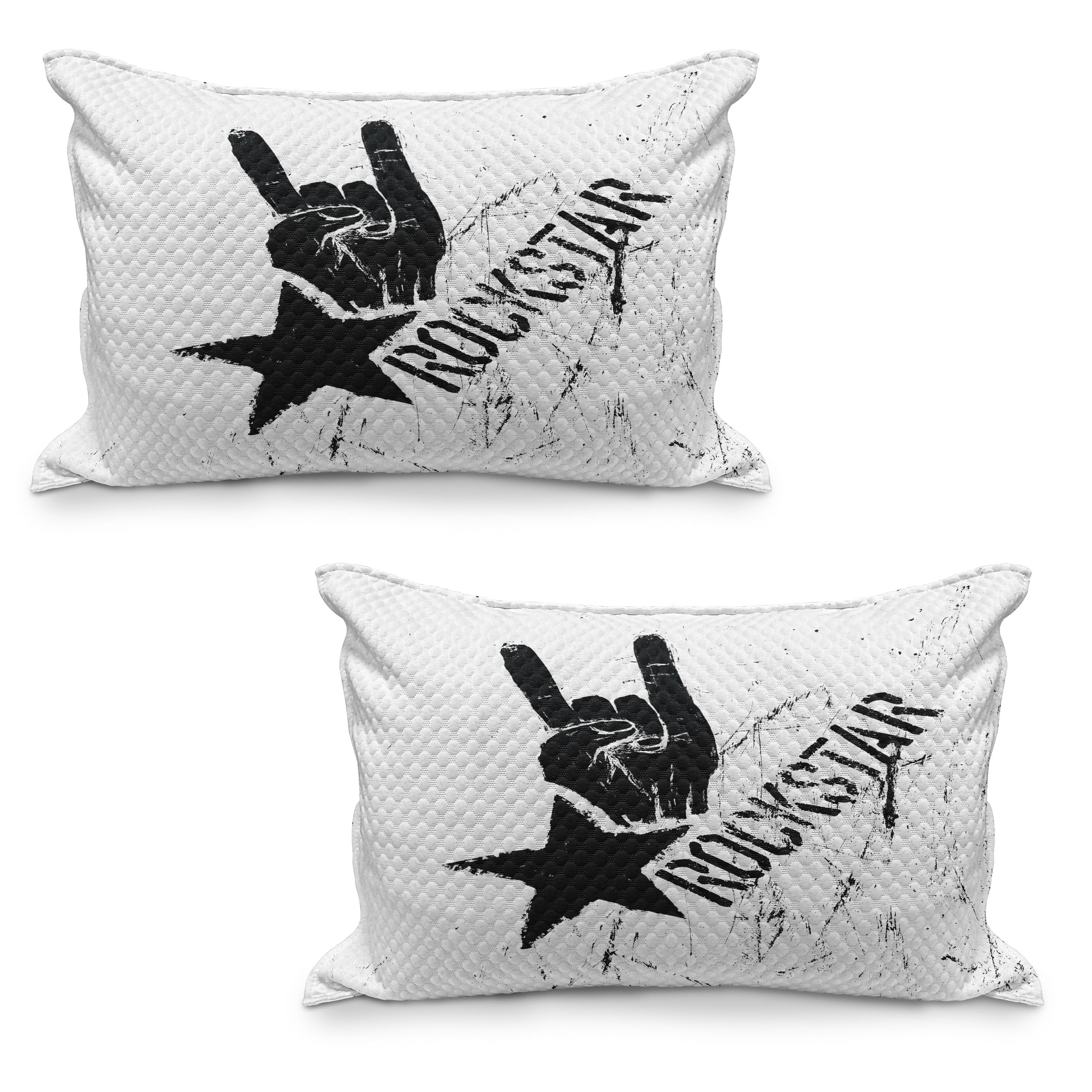 Rock Quilted Pillowcover Set of 2, Grunge Effect Monochromatic ...