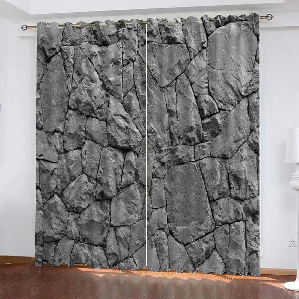 Rock Relief 3D Printed Drapes,Industrial Style Room Darkening Curtains ...