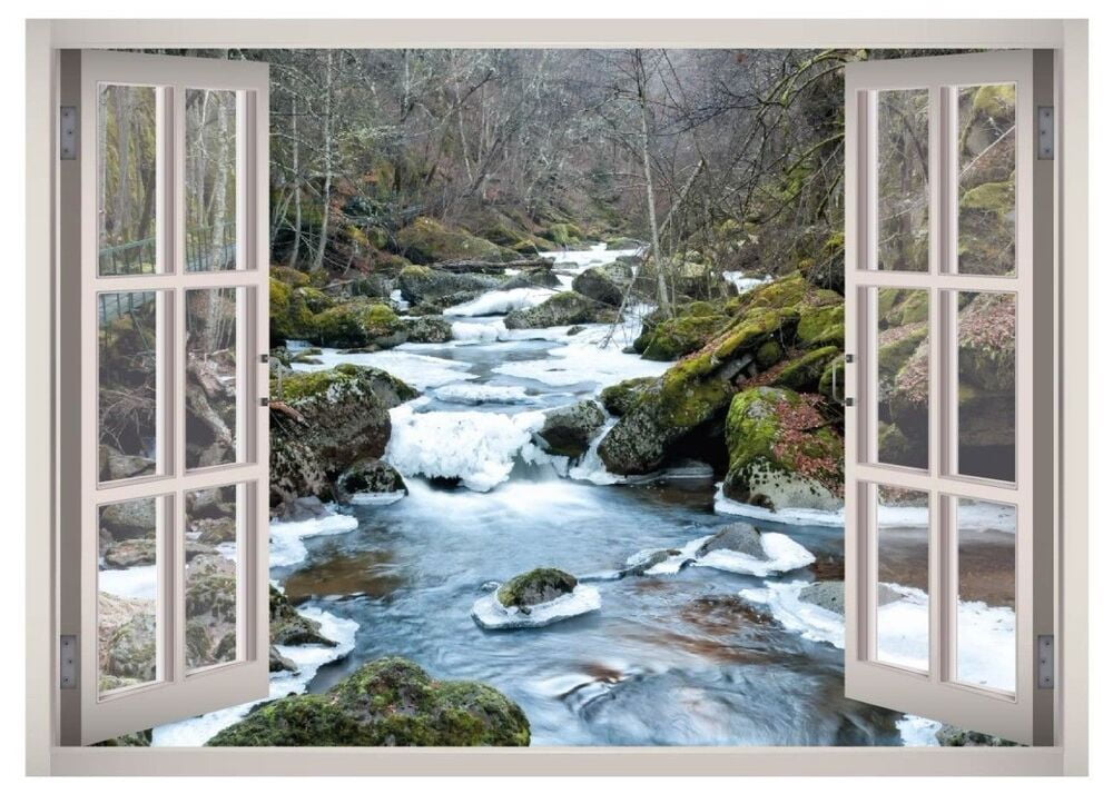 Rock River Landscape Window 3D Wall Decal Art Mural Home Decor Canvas Vinyl W57 - Walmart.com