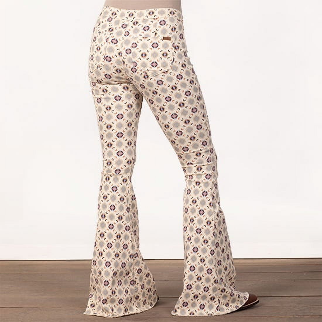 Rock & Roll Bargain Button Bell High Rise Cream Aztec Pull On Flares ...