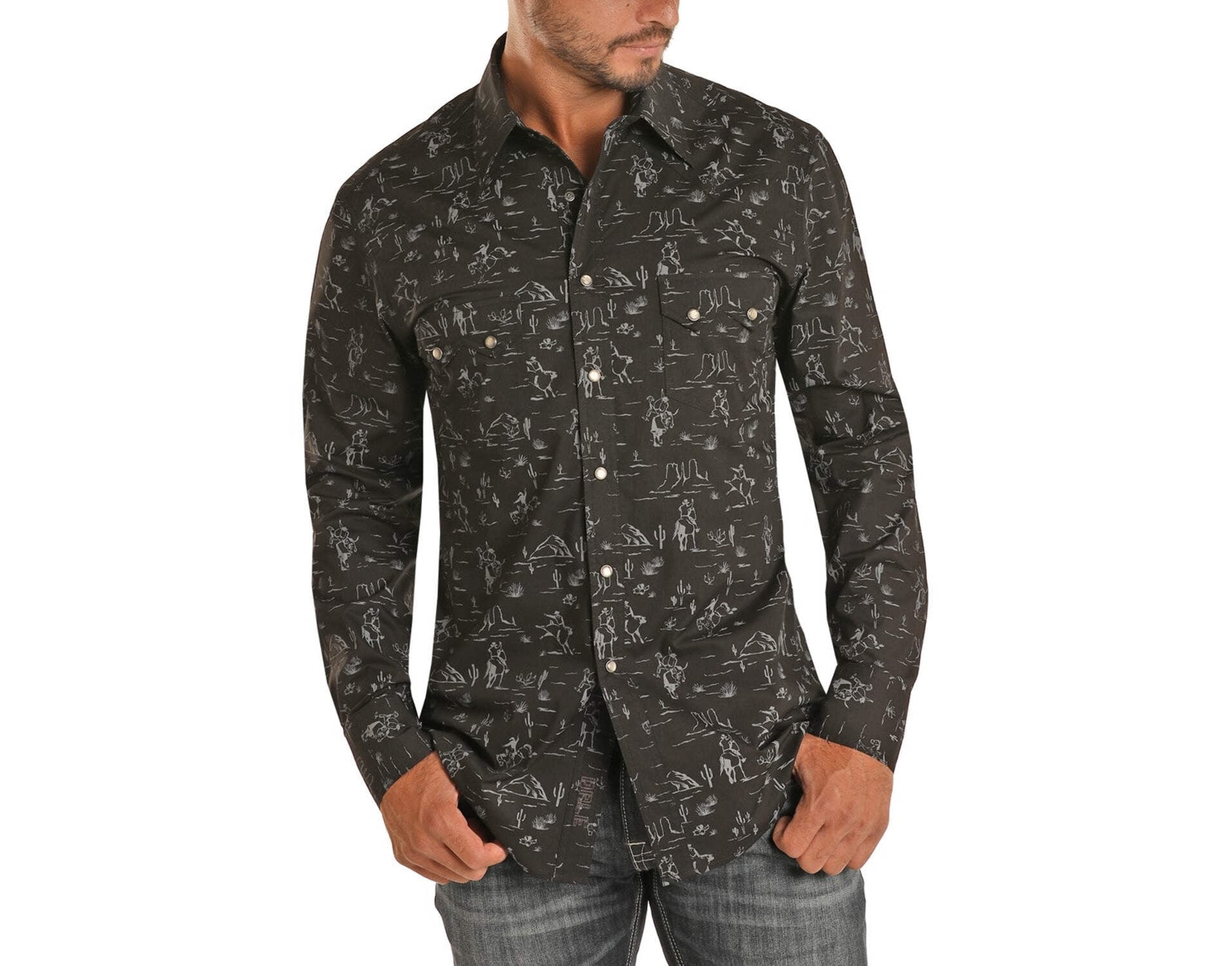 Rock Roll Cowboy Men's Western Scene Print LS Snap Shirt B2S9422 ...