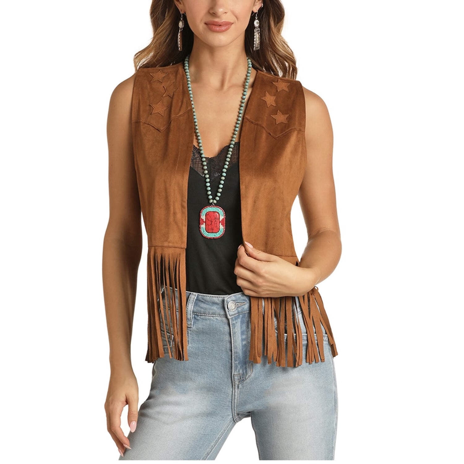 Rock Roll Cowgirl Ladies Camel Microsuede Vest 49V9922 - Walmart.com