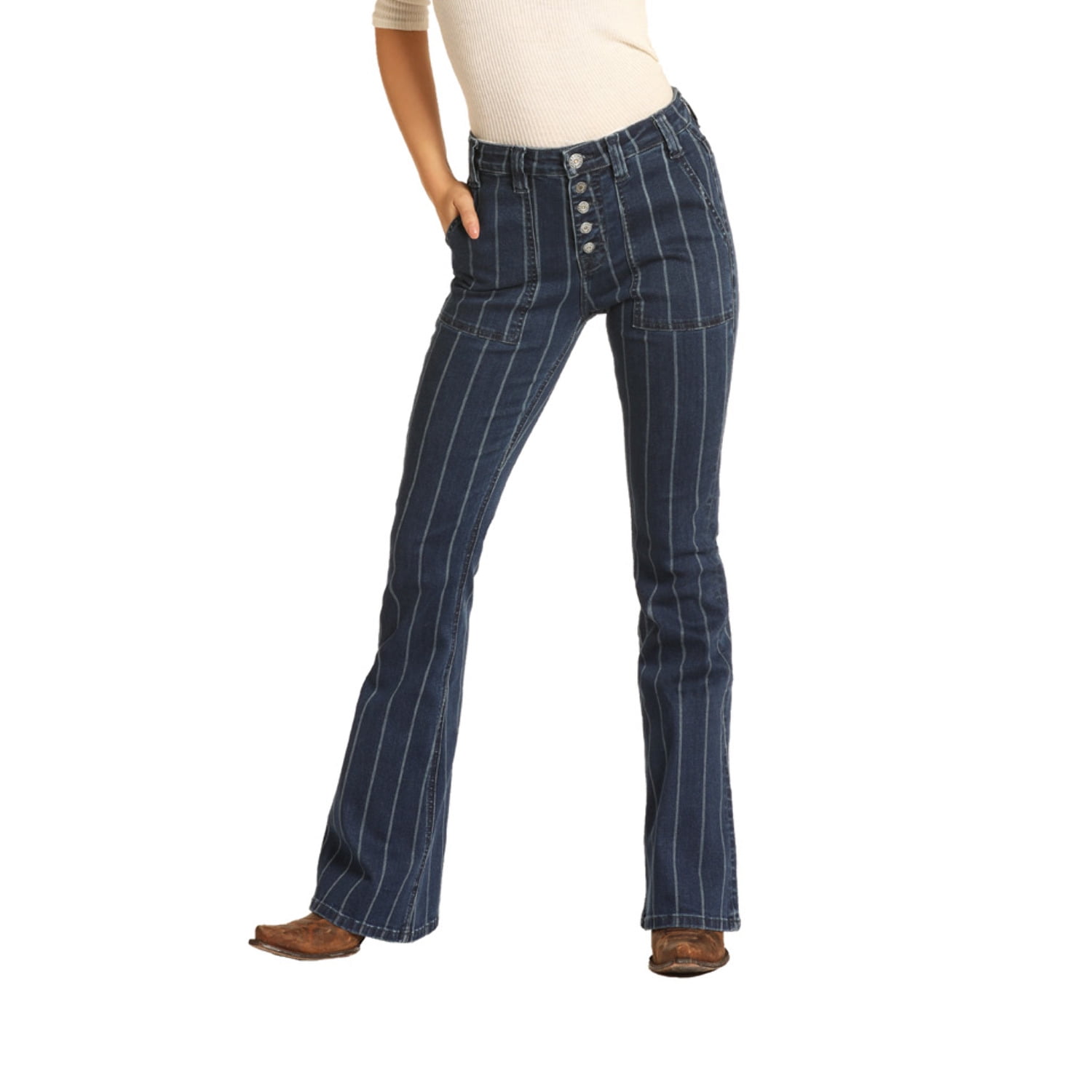 Rock Roll Cowgirl Ladies Denim High Rise Flare Denim Jeans WHN4135 ...
