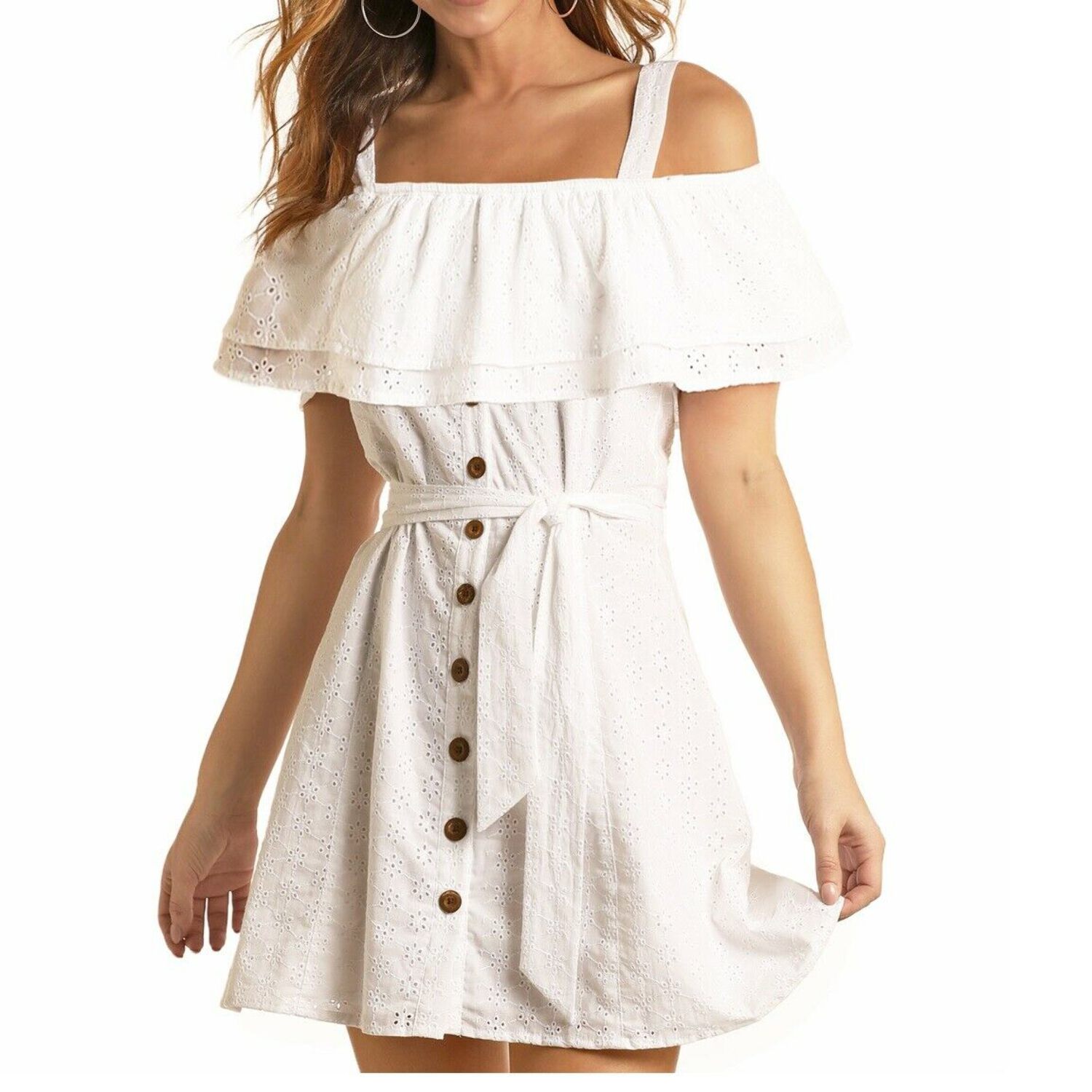 Rock Roll Cowgirl Ladies White Ruffle Dress D5-5140 - Walmart.com