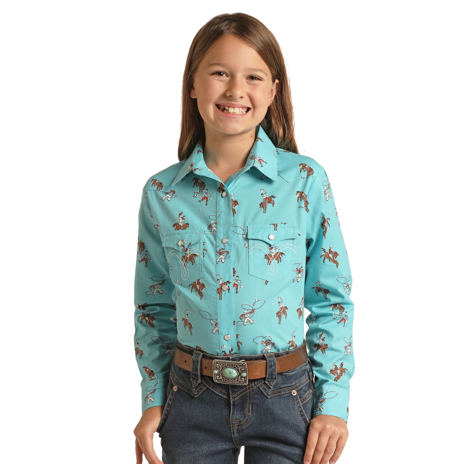 Rock Roll Cowgirl® Youth Girl's Blue Rodeo Snap Shirt WLGSOSR13L-89 - Walmart.com