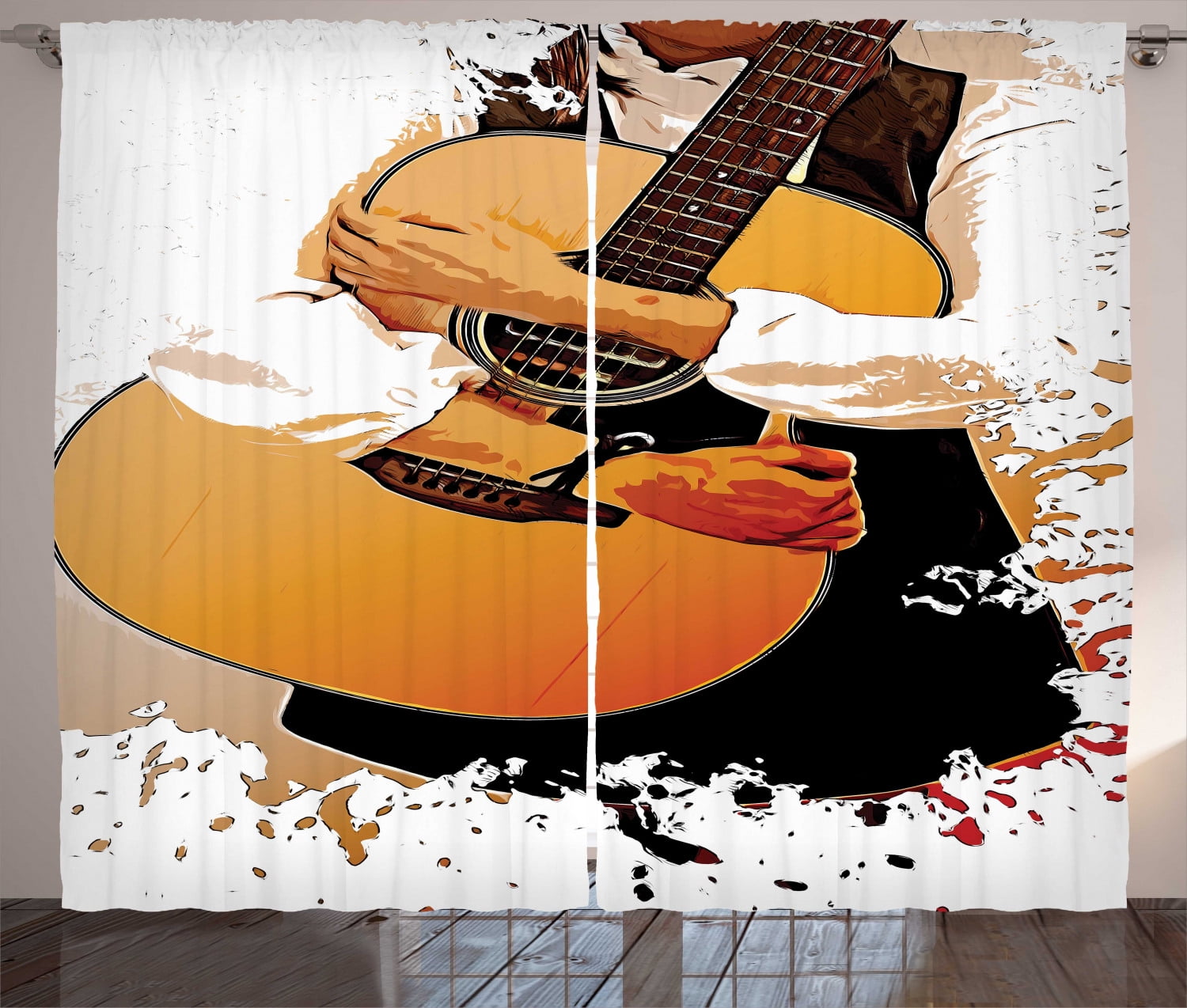 Rock and Roll Curtains 2 Panels Set, Artful and Grunge Pattern of a Man ...