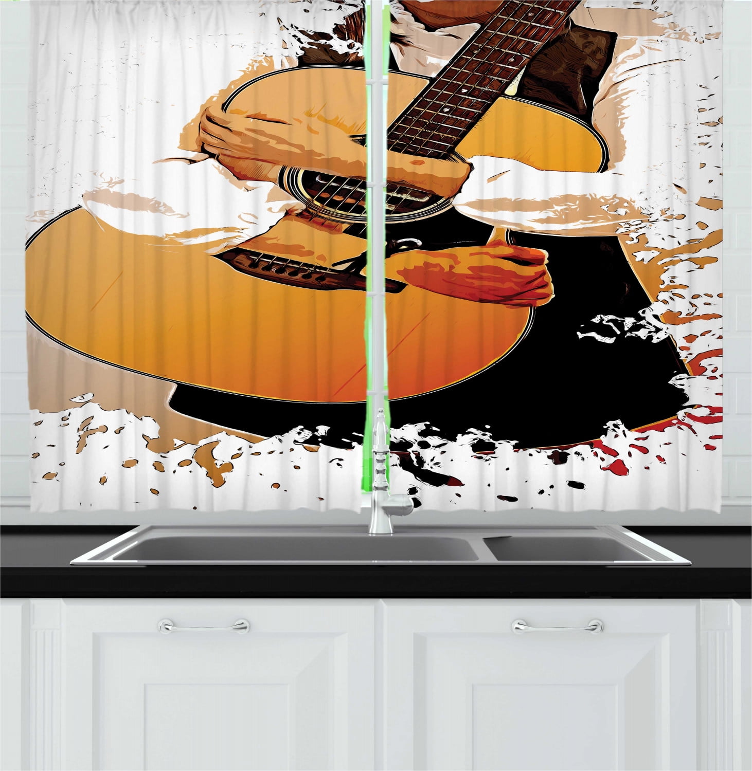 Rock and Roll Curtains 2 Panels Set, Artful and Grunge Pattern of a Man ...