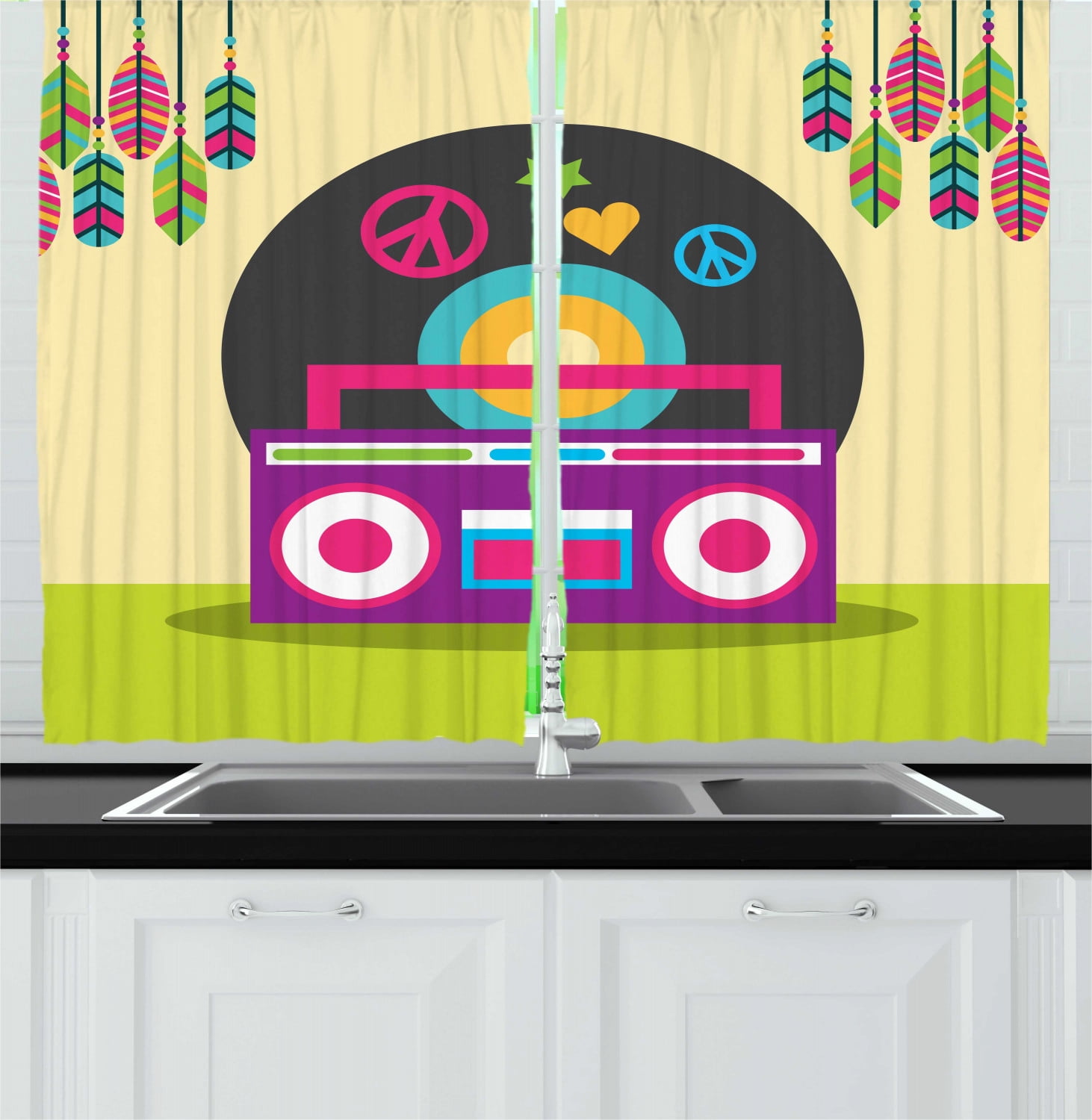 Rock and Roll Curtains 2 Panels Set, Colorful Bohemian Stereo Radio ...