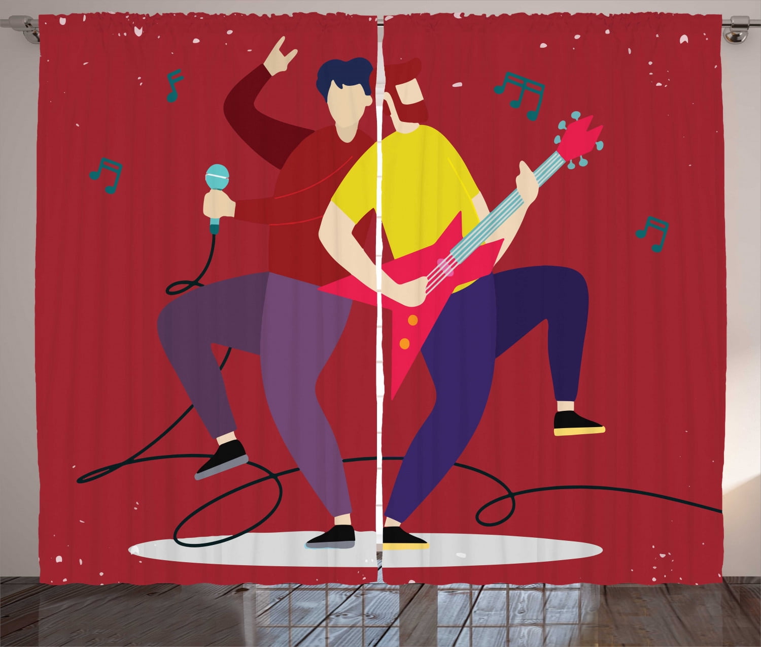 Rock and Roll Curtains 2 Panels Set, Entertaining Silhouettes of ...