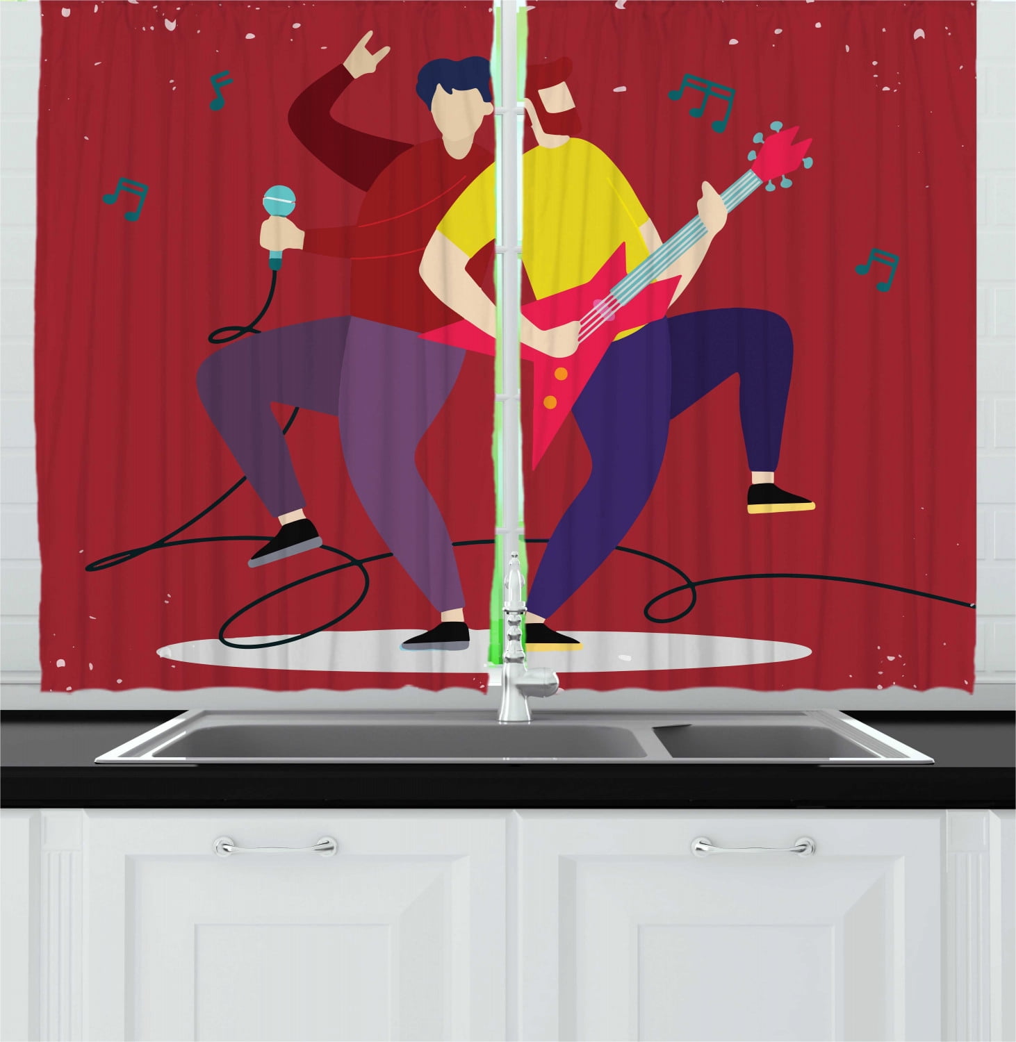 Rock and Roll Curtains 2 Panels Set, Entertaining Silhouettes of ...