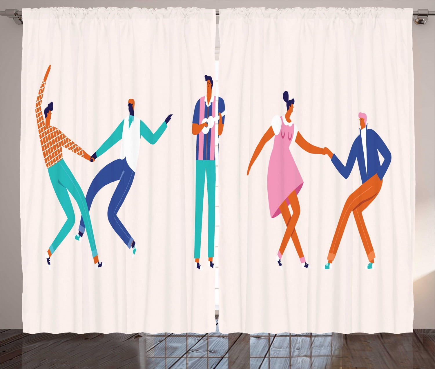 Rock and Roll Curtains 2 Panels Set, Horizontally Placed Dancing Men ...