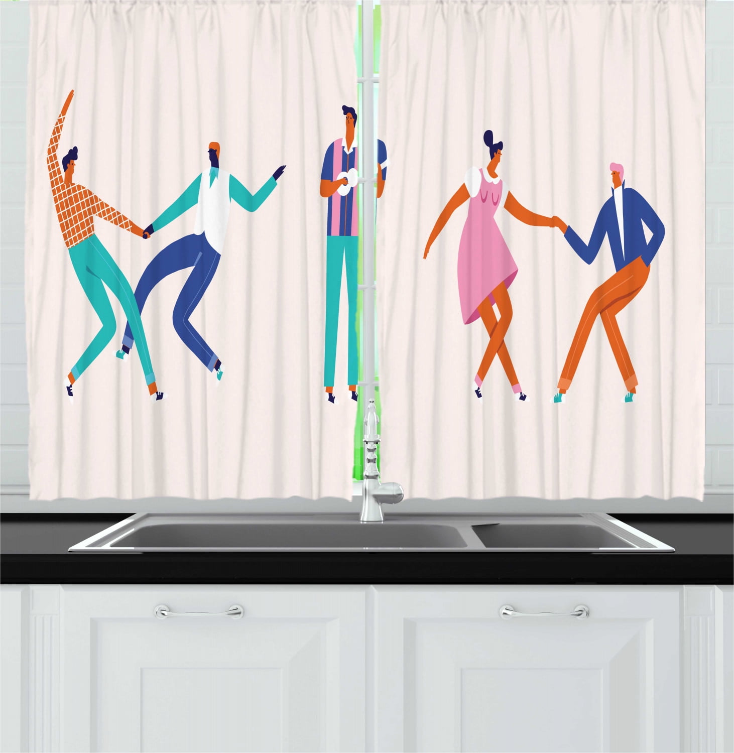 Rock and Roll Curtains 2 Panels Set, Horizontally Placed Dancing Men ...