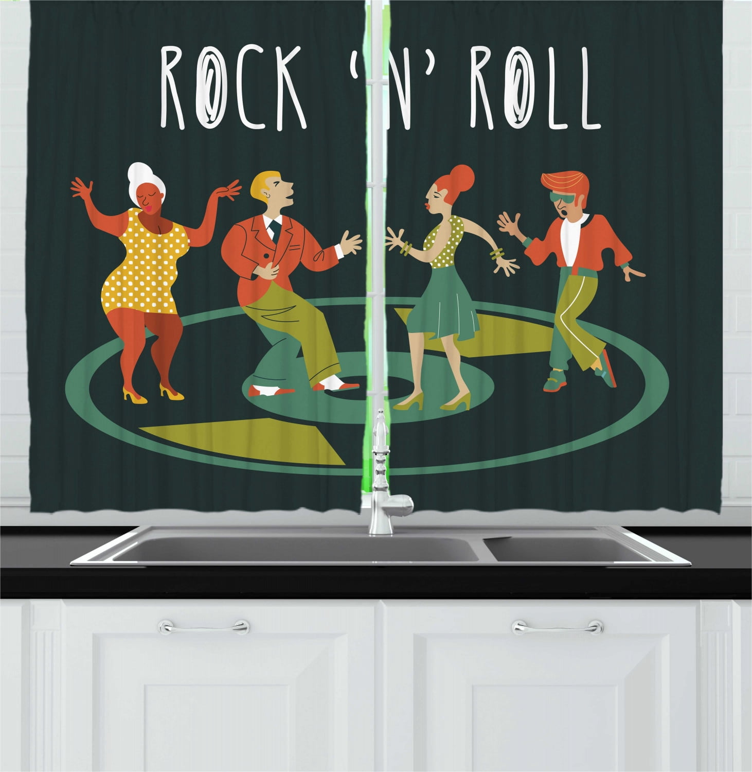 Rock and Roll Curtains 2 Panels Set, Illustration of People Dancing at ...