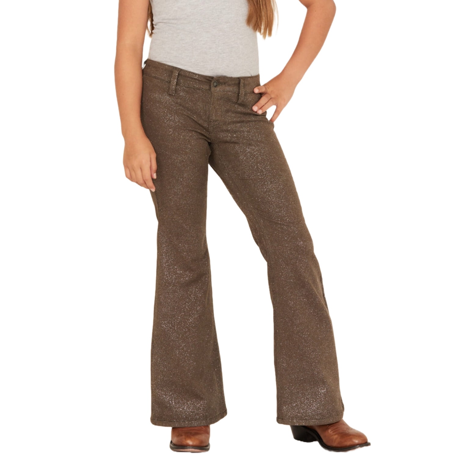 Rock Roll Denim Girl's Glittered Olive Flare Denim Jeans BG6PD05298 ...
