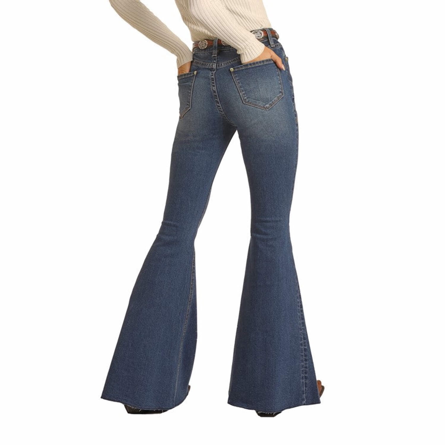 Rock Roll Denim Ladies High Rise Bell Bottom Jeans WHB1670 - Walmart.com