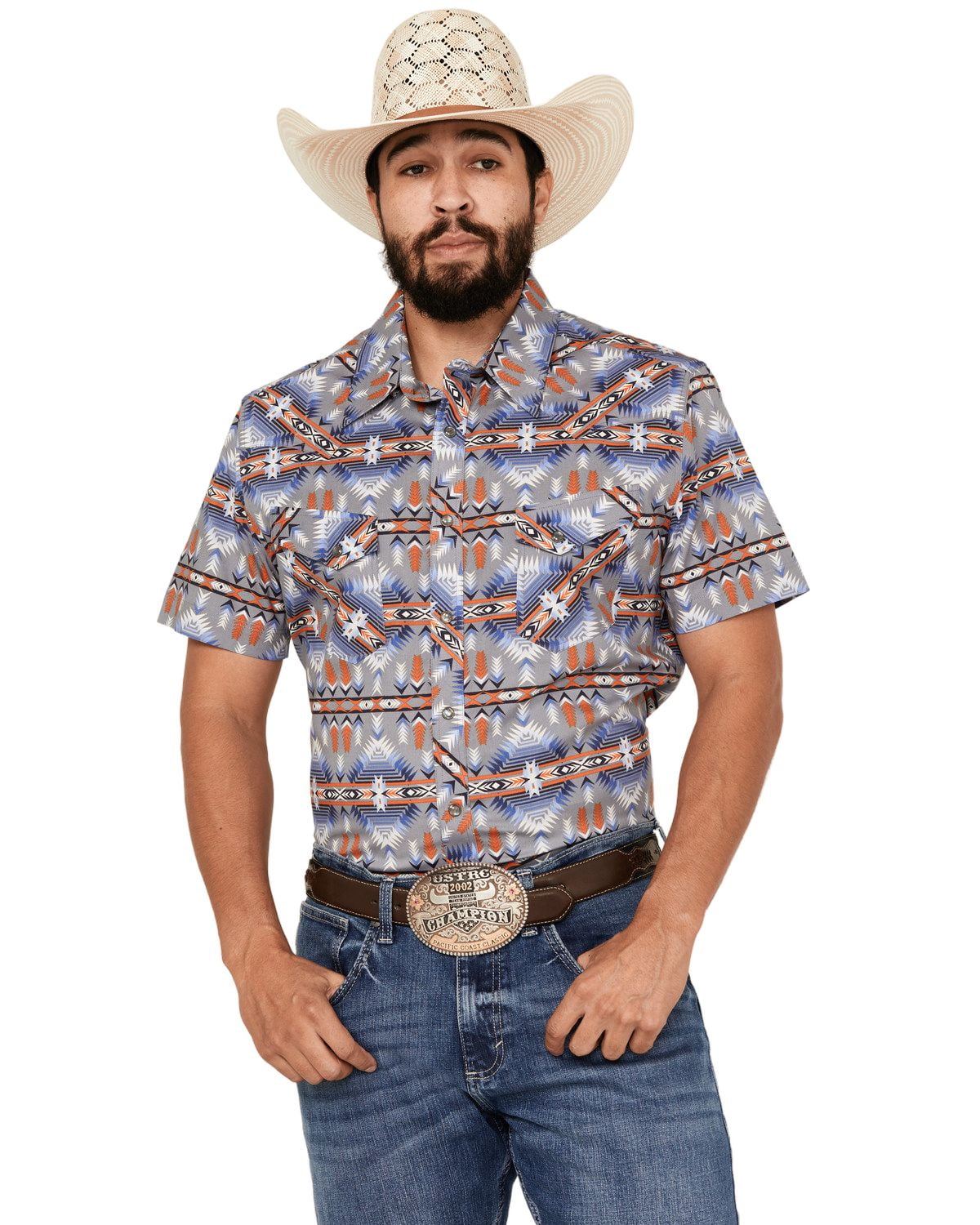 Rock & Roll Denim Men's And Demin Southwestern Print Short Sleeve Pearl ...