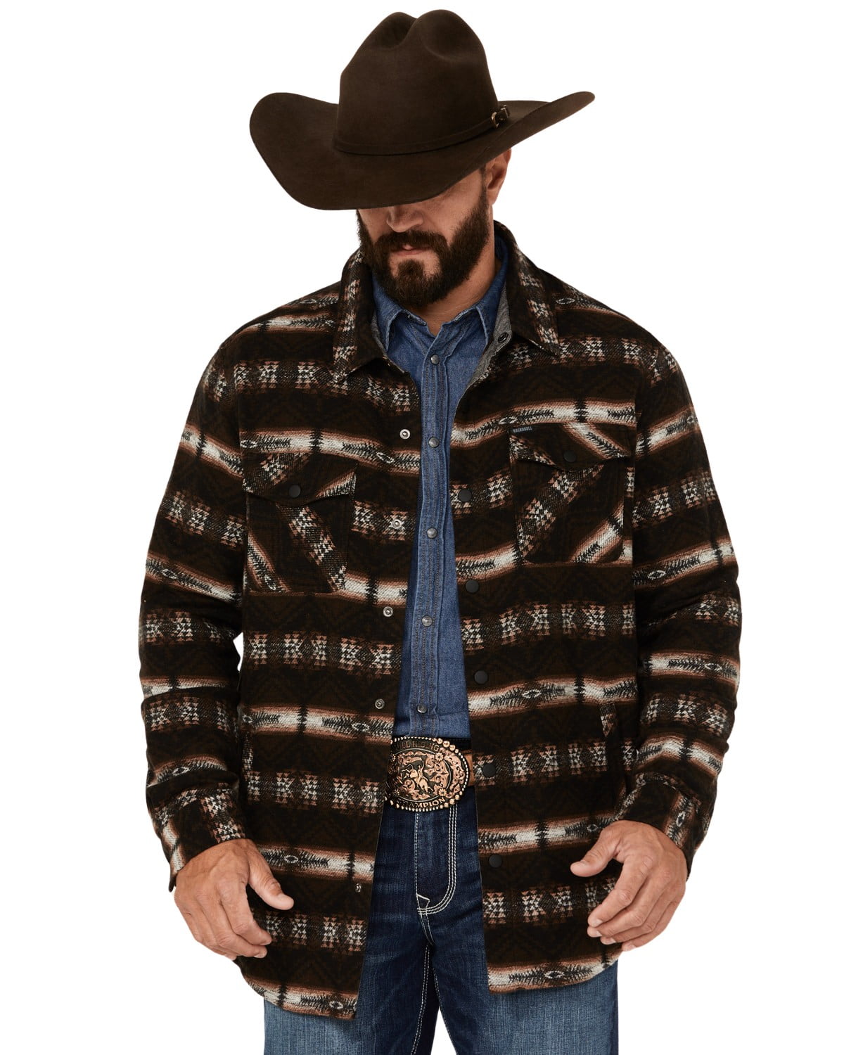 Rock & Roll Denim Men's And Southwestern Print Jacquard Shacket Brown ...