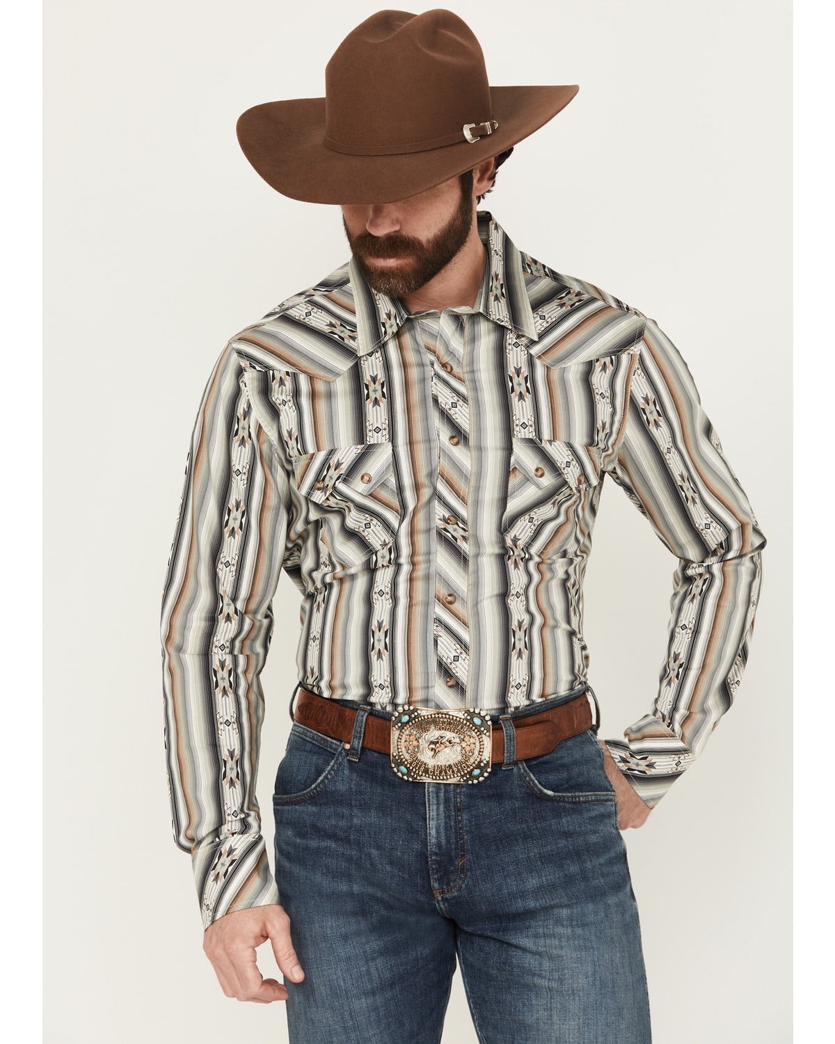 Rock & Roll Denim Men's And Southwestern Striped Long Sleeve Snap ...