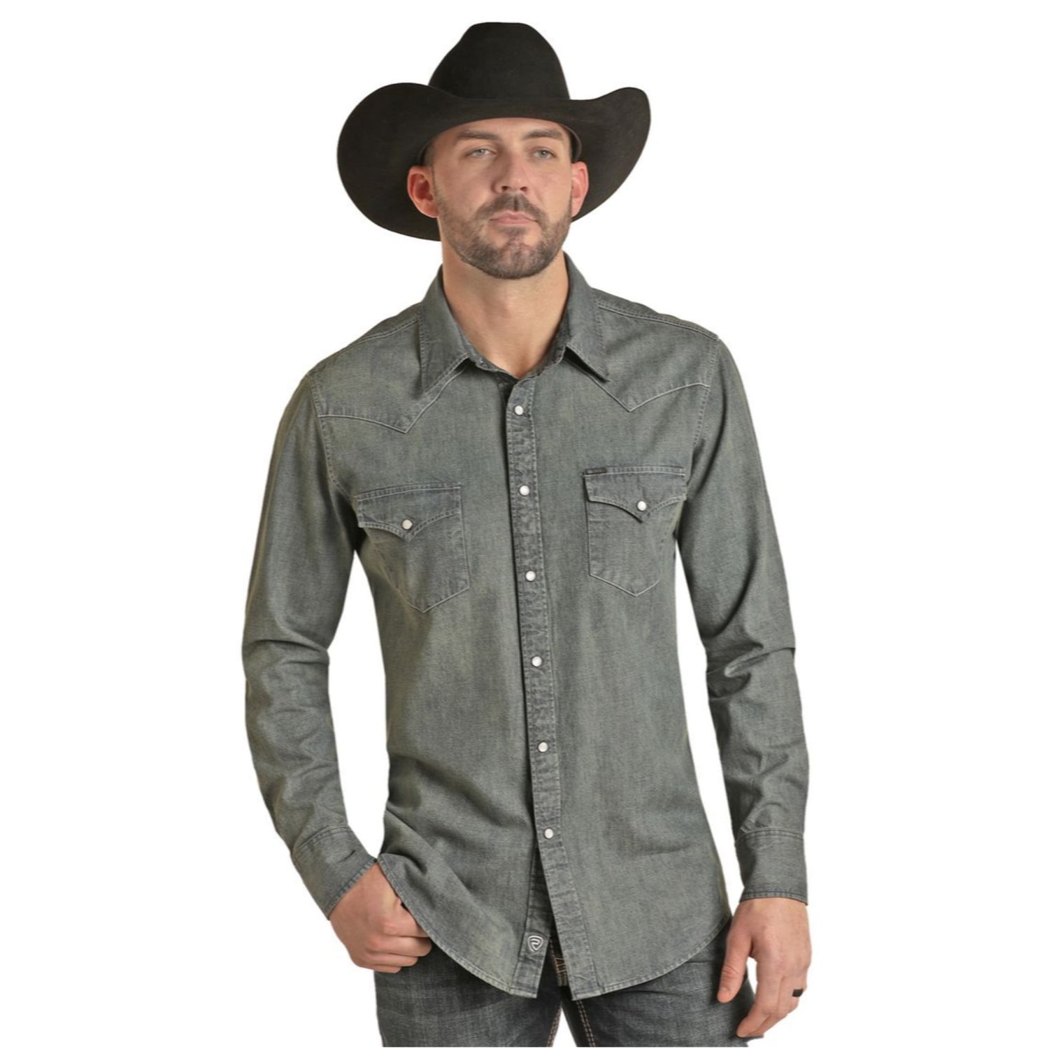 Rock Roll Denim Men's Solid Dark Denim Snap Button Shirt BMN2S02550 ...