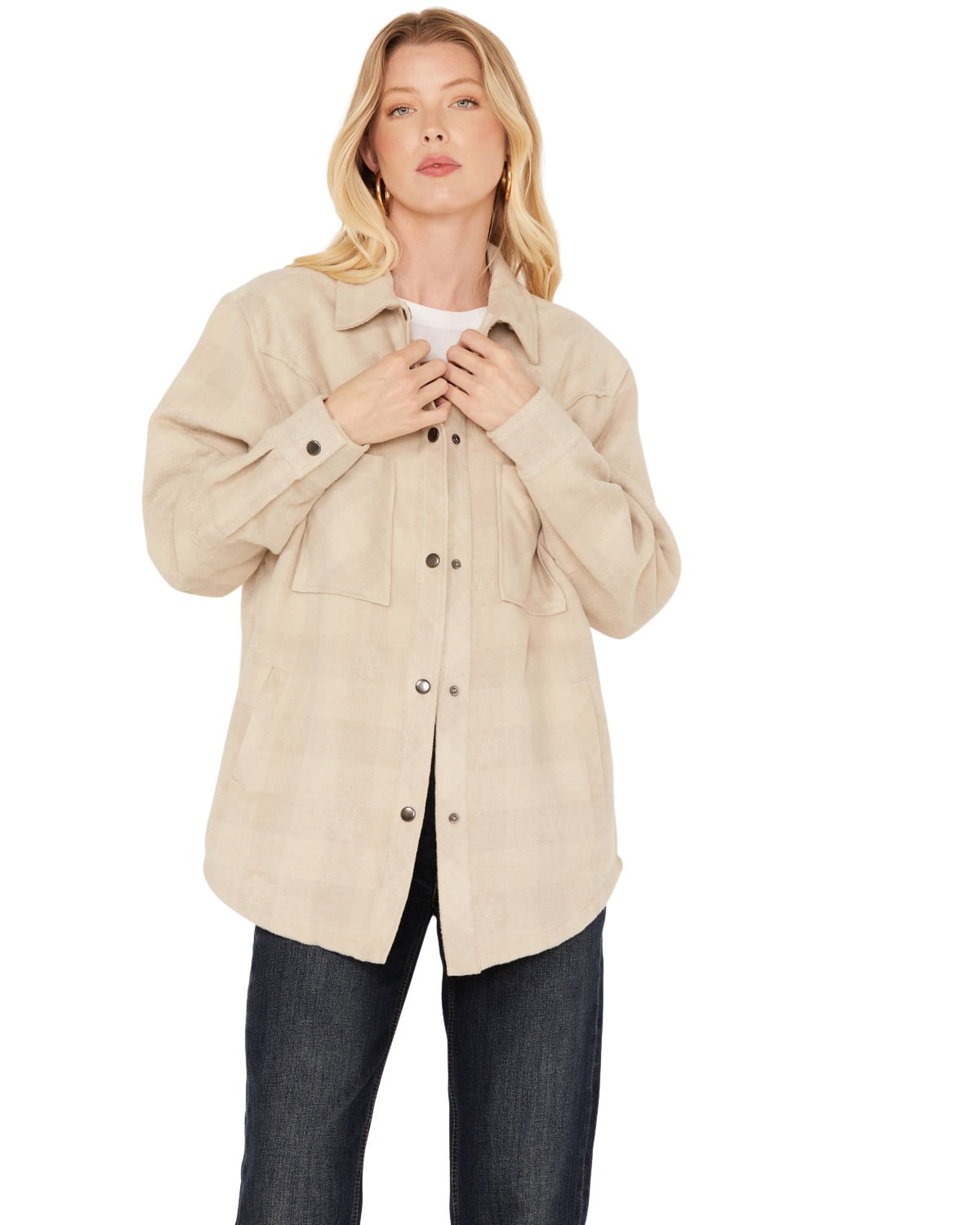 Rock & Roll Denim Women's And Western Shacket Natural Large US ...