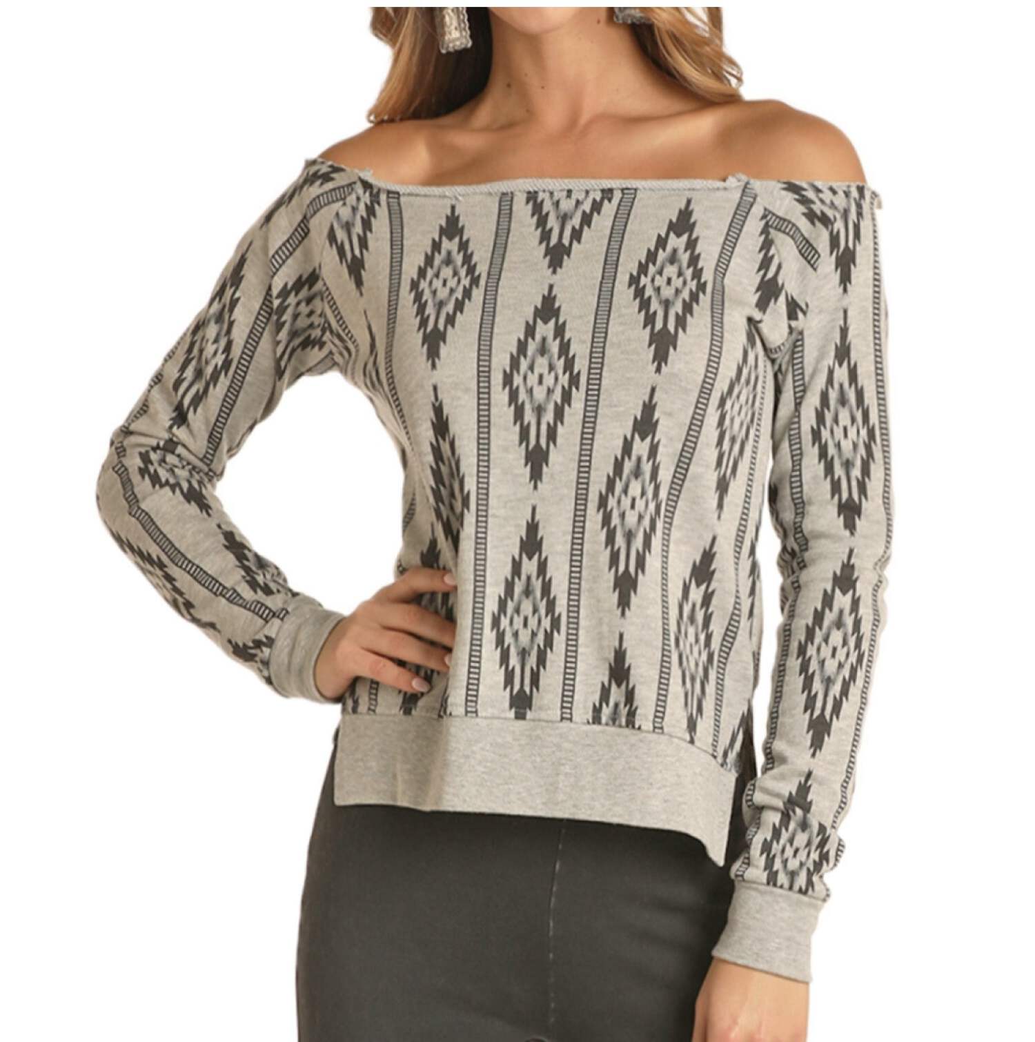 Rock & Roll Denim Womens 48T8431 Rock N Roll Off Shoulder Aztec ...